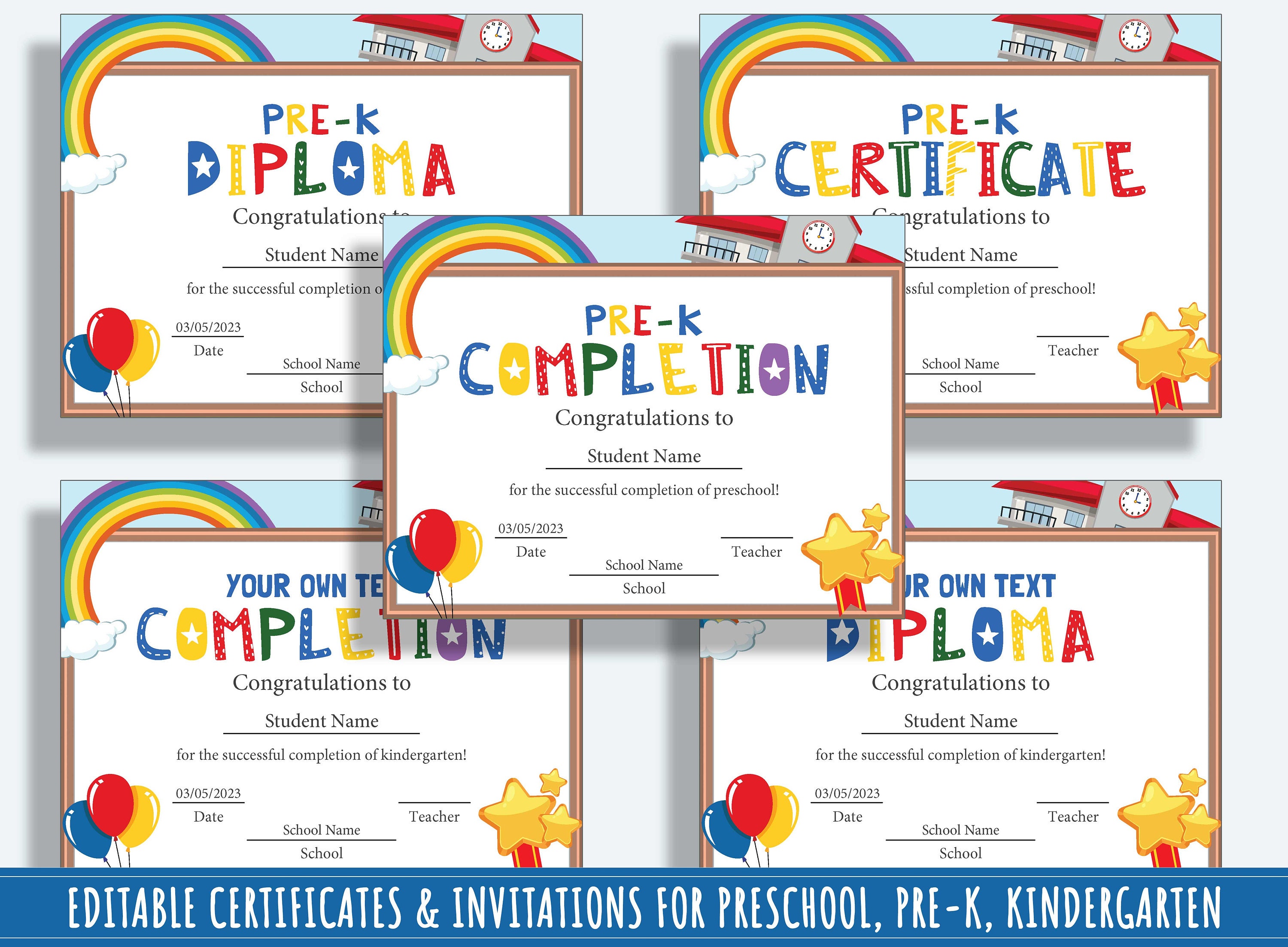 Editable Preschool Certificates Diplomas Completions and - Etsy