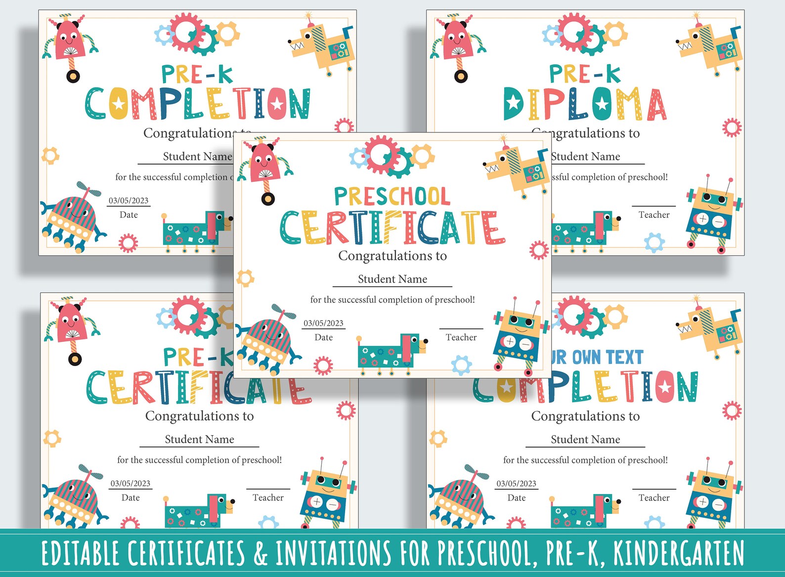 Robot-themed Preschool and Kindergarten End-of-year Celebration Kit: 37 ...