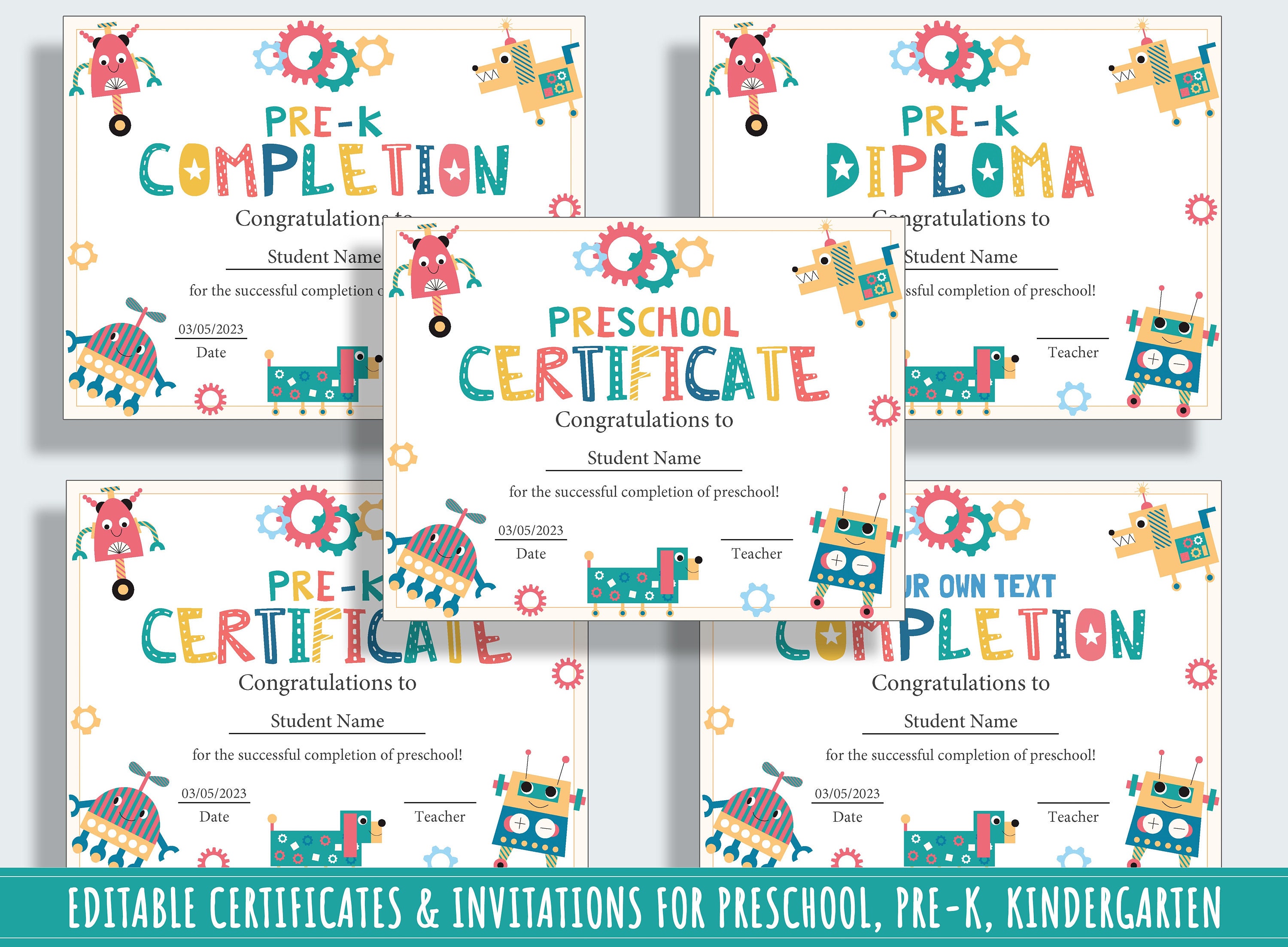 Robot-themed Preschool and Kindergarten End-of-year Celebration Kit: 37 ...