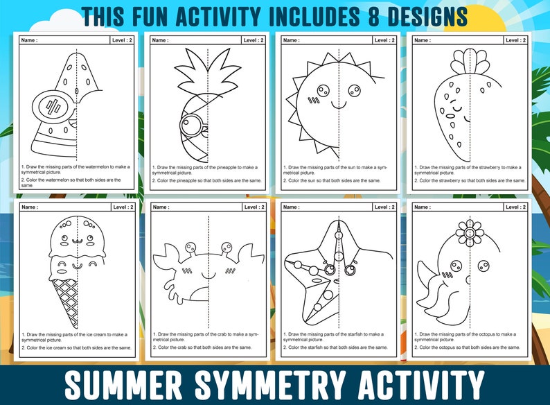 Summer Symmetry Worksheet, Summer Theme Lines of Symmetry Activity, 24 ...