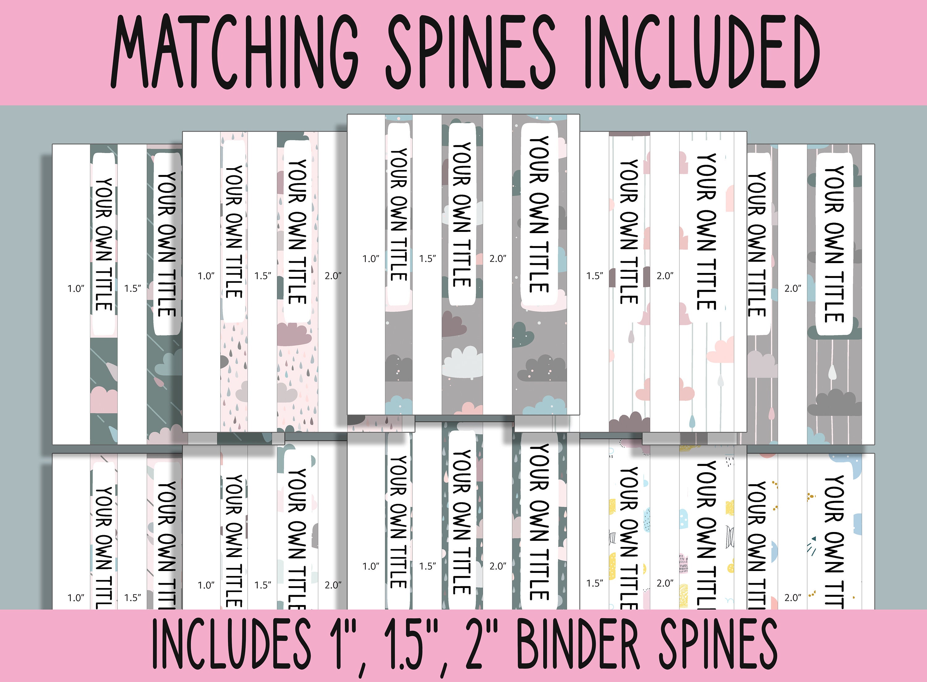 10 Editable Clouds Pattern Binder Covers, Includes 1, 1.5, 2" Spines ...