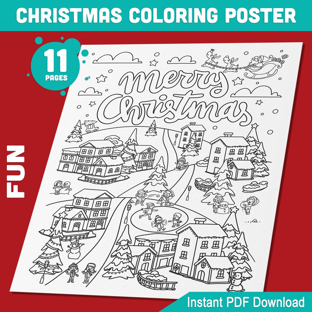 Printable Christmas Coloring Poster for Kids: 3 Sizes Included With 5 ...