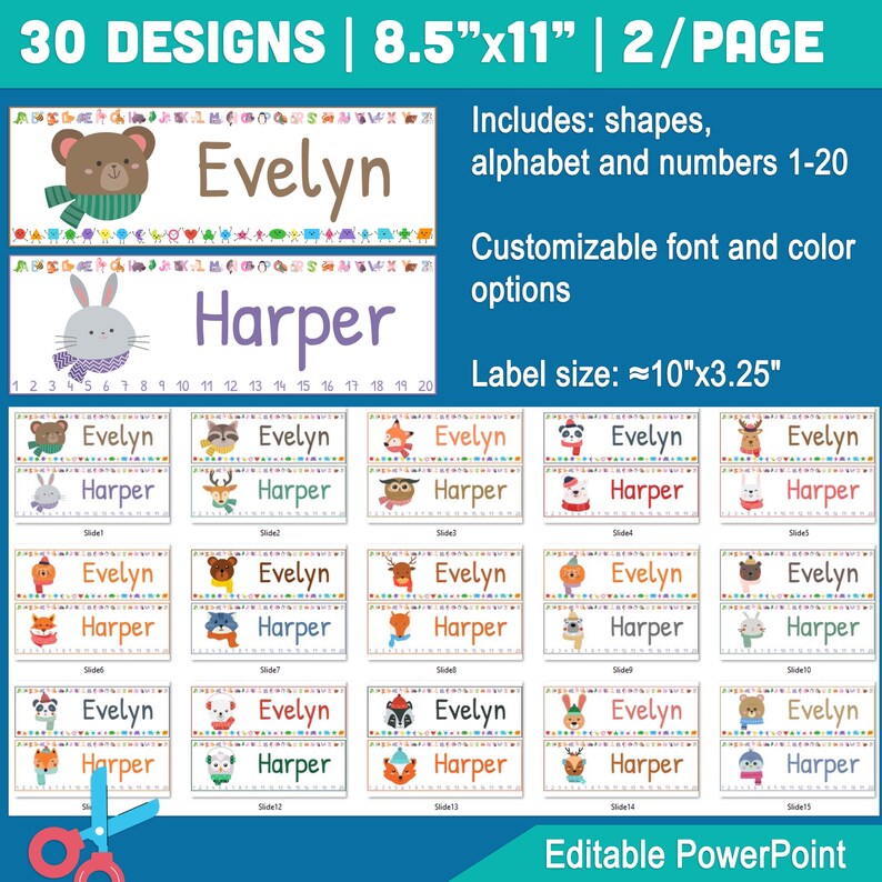Editable Winter Desk Name Tags for Students: 30 Winter Animal Designs ...