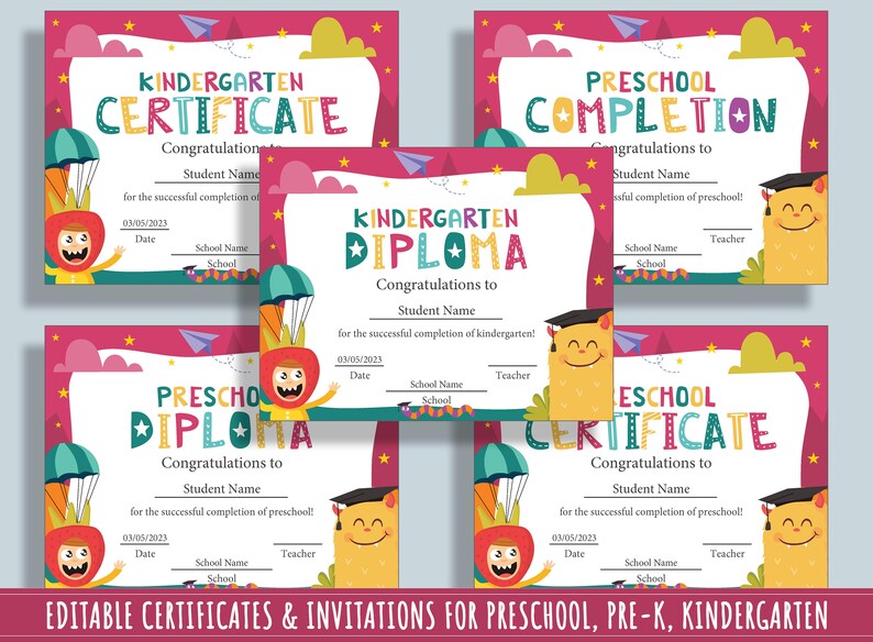 Colorful Pre-k Diploma, Certificate, and Invitation Templates - 37 ...