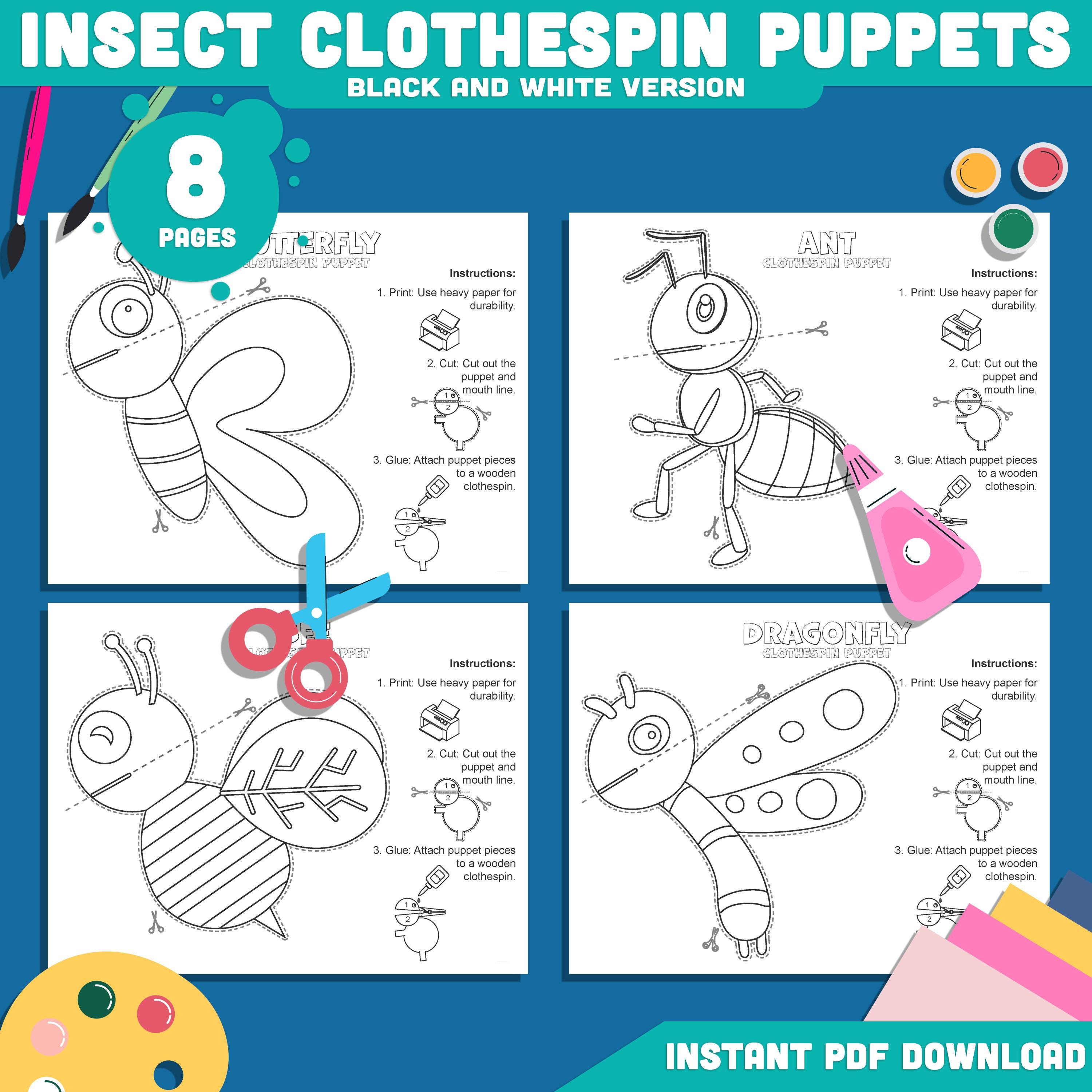 Insect Clothespin Puppets for Kids, 8-page Printable Craft With ...
