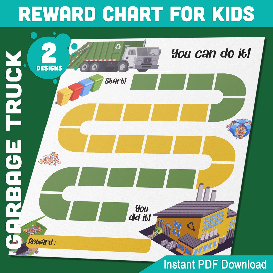 Printable Garbage Truck Reward Chart for Kids, Featuring a Working ...