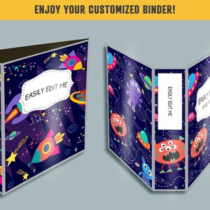 Space, Planets, Rockets, Aliens Binder Cover, 10 Printable & Editable ...