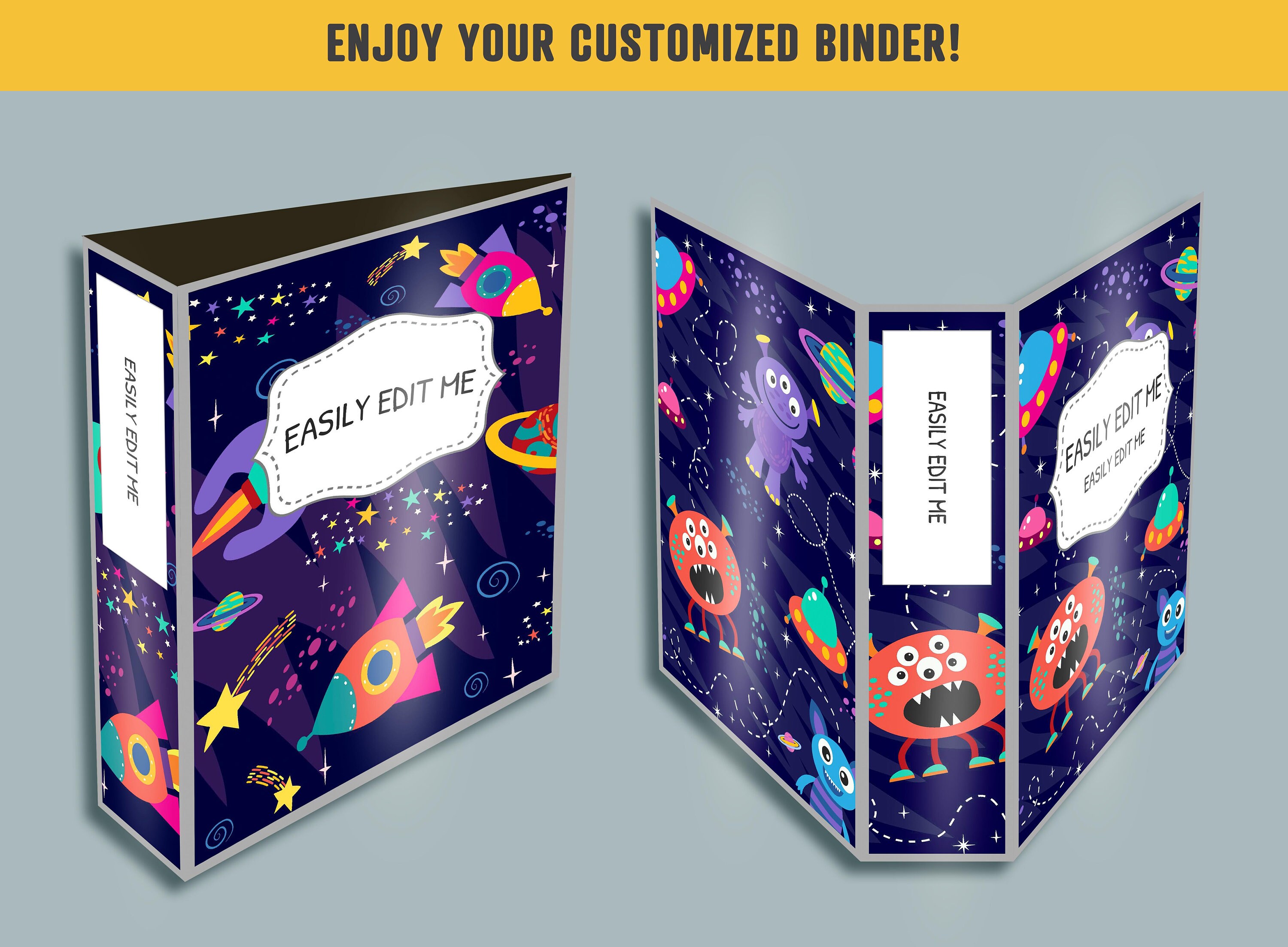 Space, Planets, Rockets, Aliens Binder Cover, 10 Printable & Editable ...