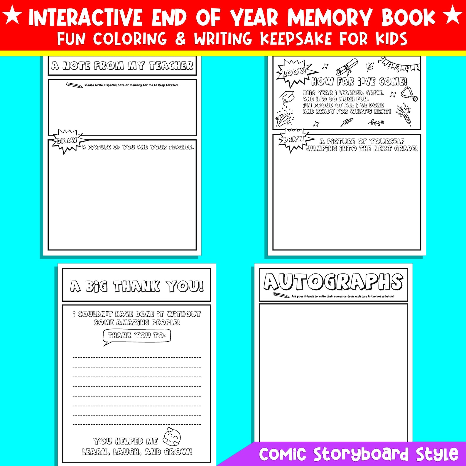 Sixth Grade (6th Grade) End of the Year Memory Book, Fun Comic Writing ...