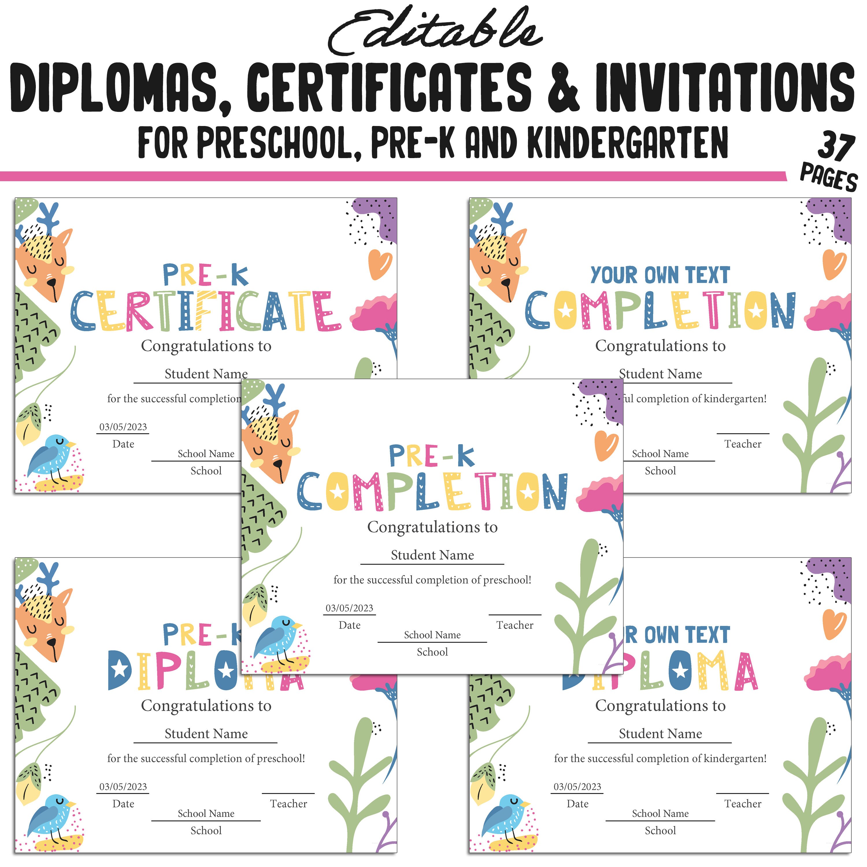 Preschool, Pre K, Kindergarten Graduation Certificates, Diplomas ...