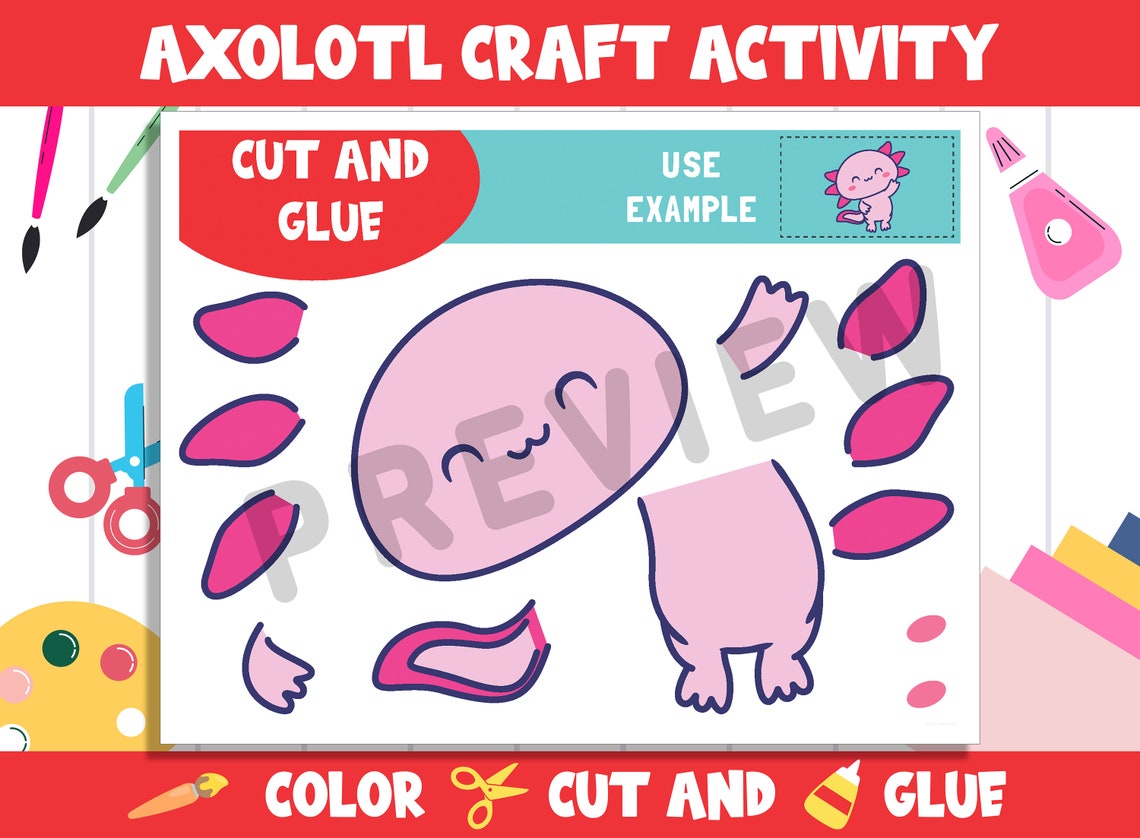 Cute Axolotl Craft Activity Color, Cut, and Glue for Prek to 2nd Grade ...