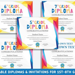 Editable 7th Grade Diploma, 1st to 8th Grade Diploma, Certificate of ...