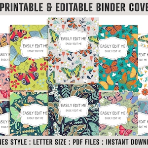 Butterfly Binder Cover, 10 Printable Editable Covers+spines, Binder ...