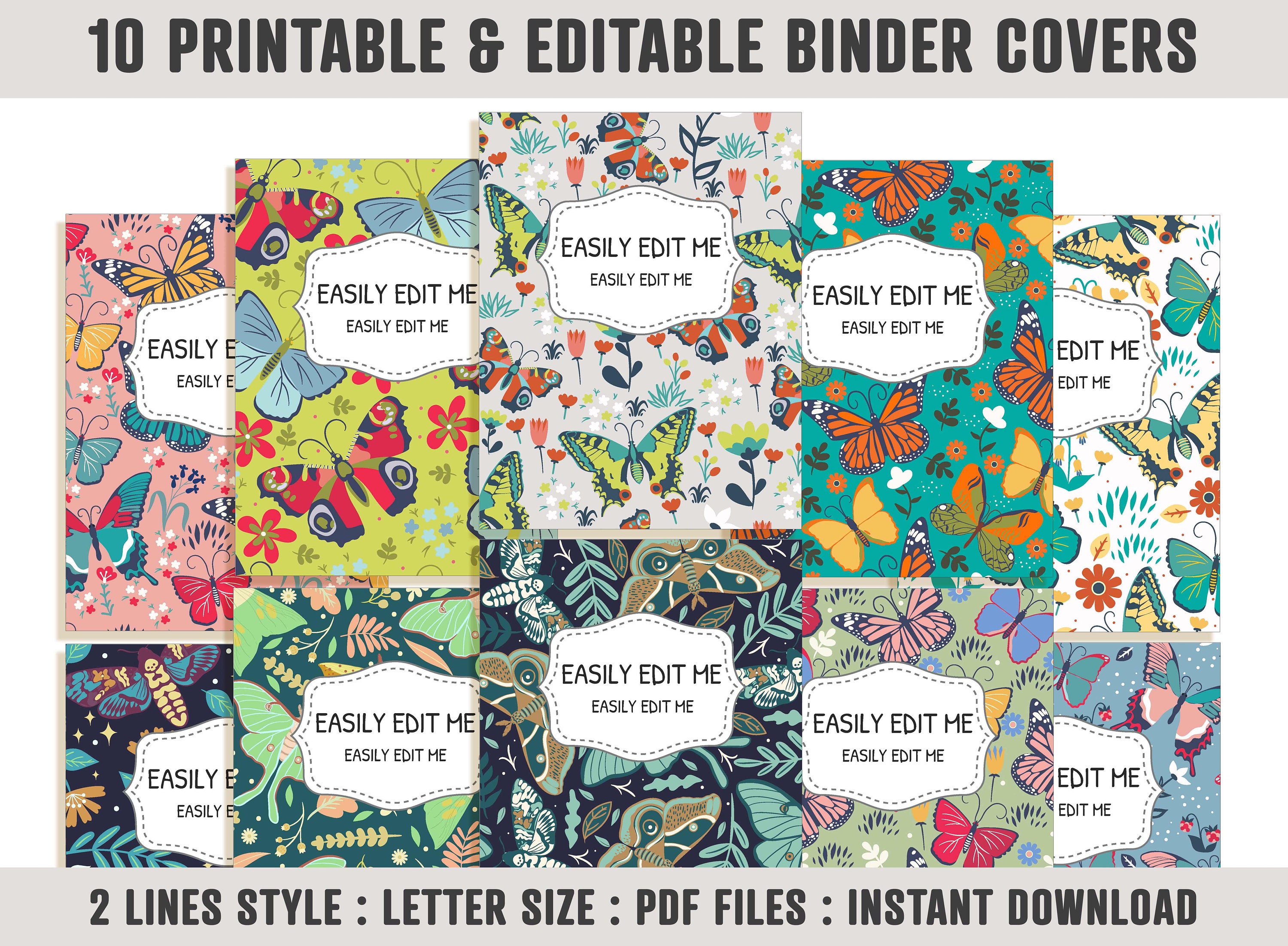 Butterfly Binder Cover 10 Printable Editable Coversspines - Etsy