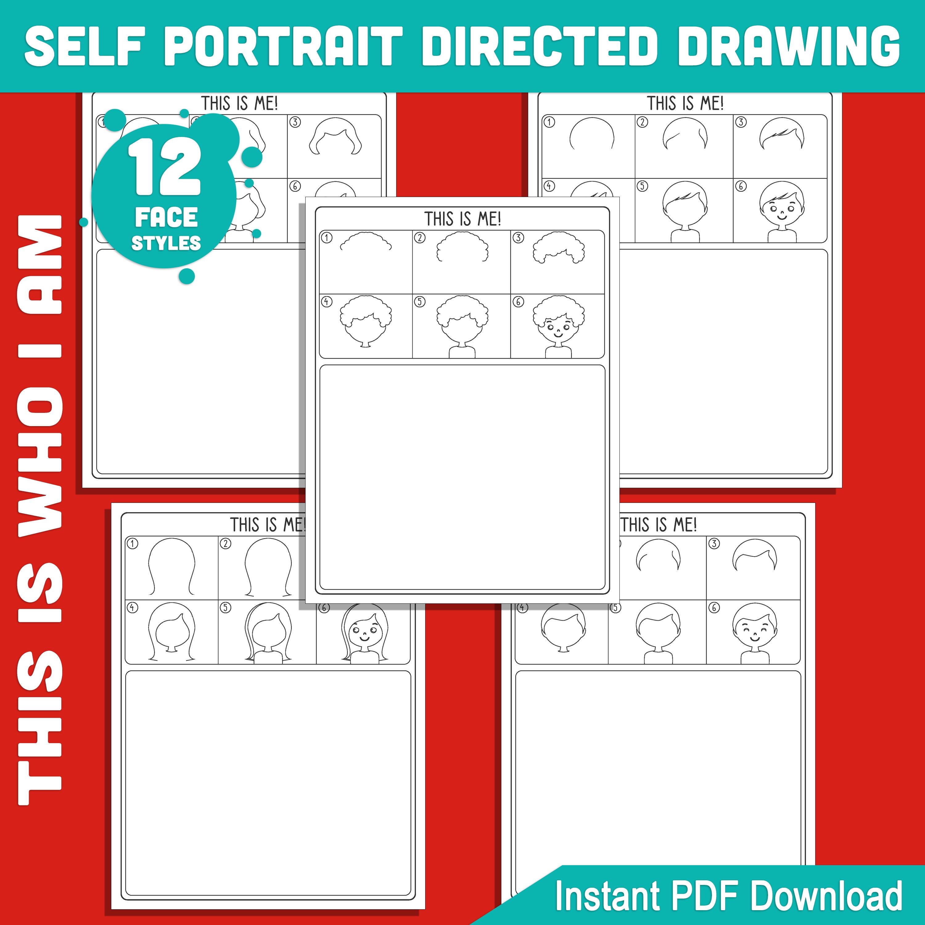 Self Portrait Directed Drawing for Kids: 12 Face Styles, Step-by-step ...