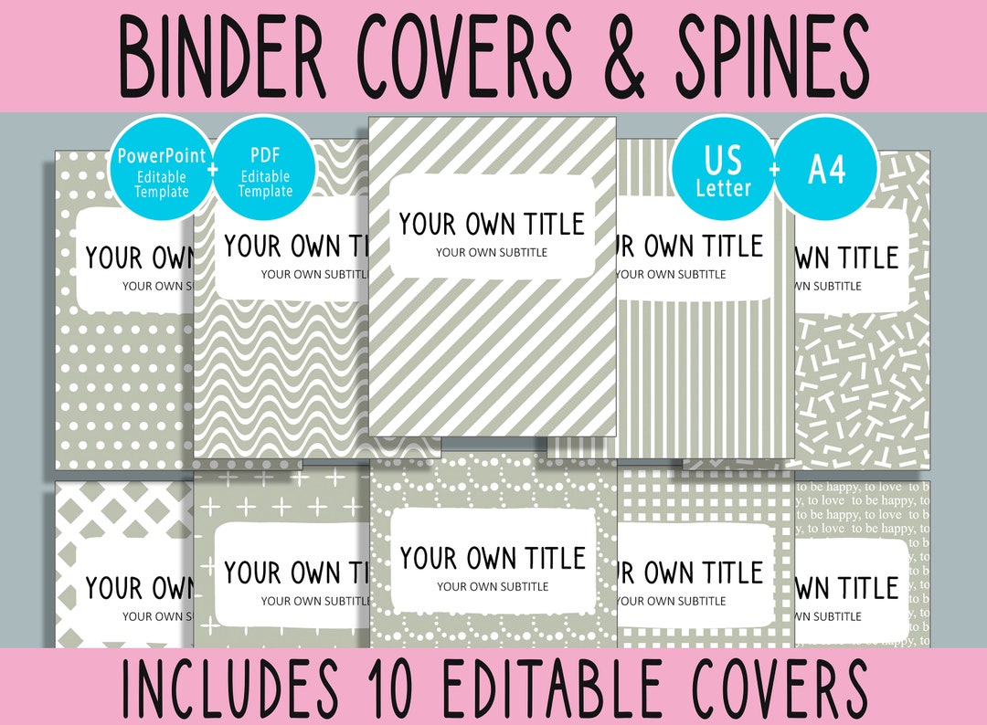 10 Editable Green Geometric Binder Covers, Includes 1, 1.5, 2 Spines ...