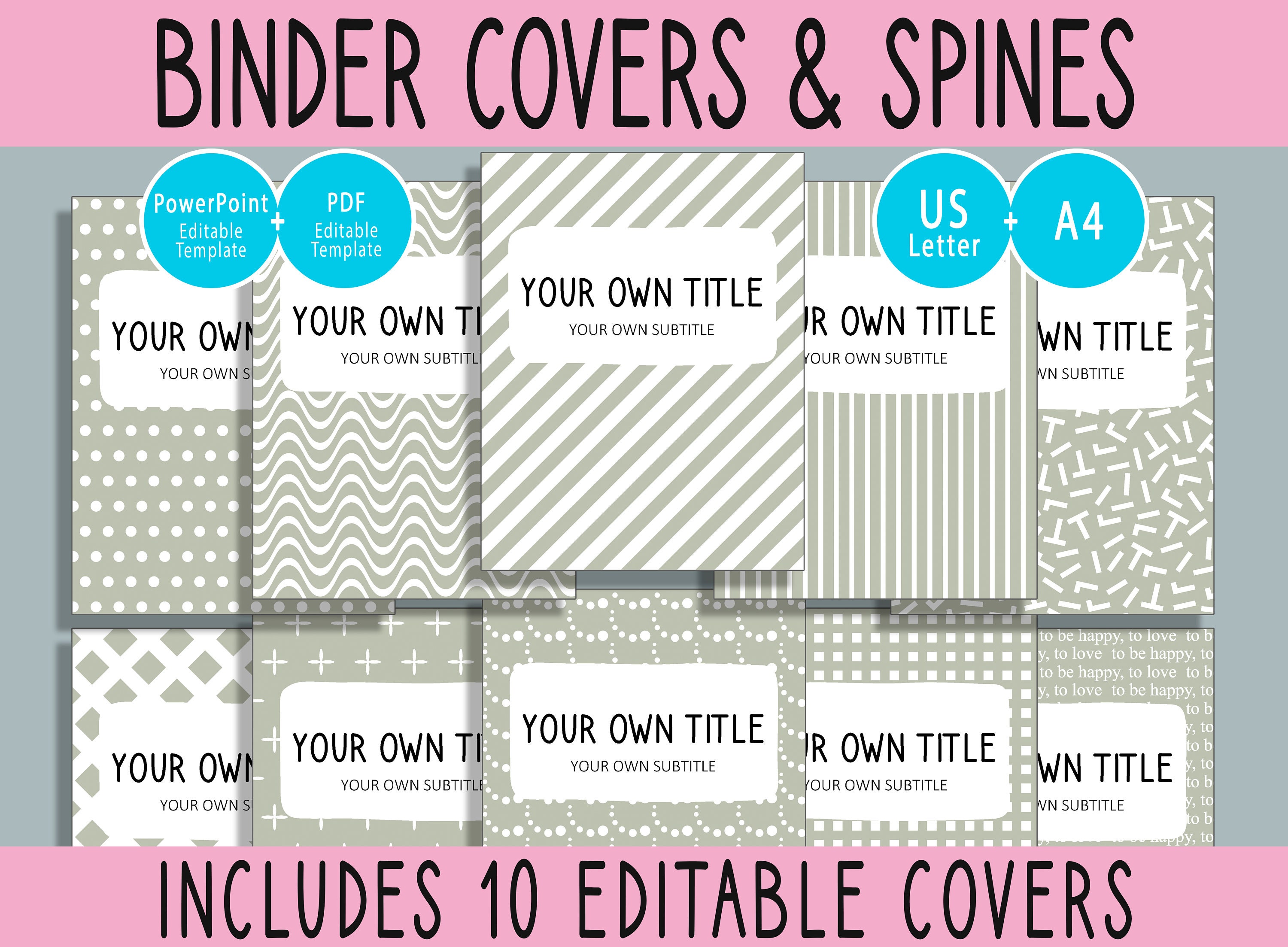 10 Editable Green Geometric Binder Covers, Includes 1, 1.5, 2" Spines ...