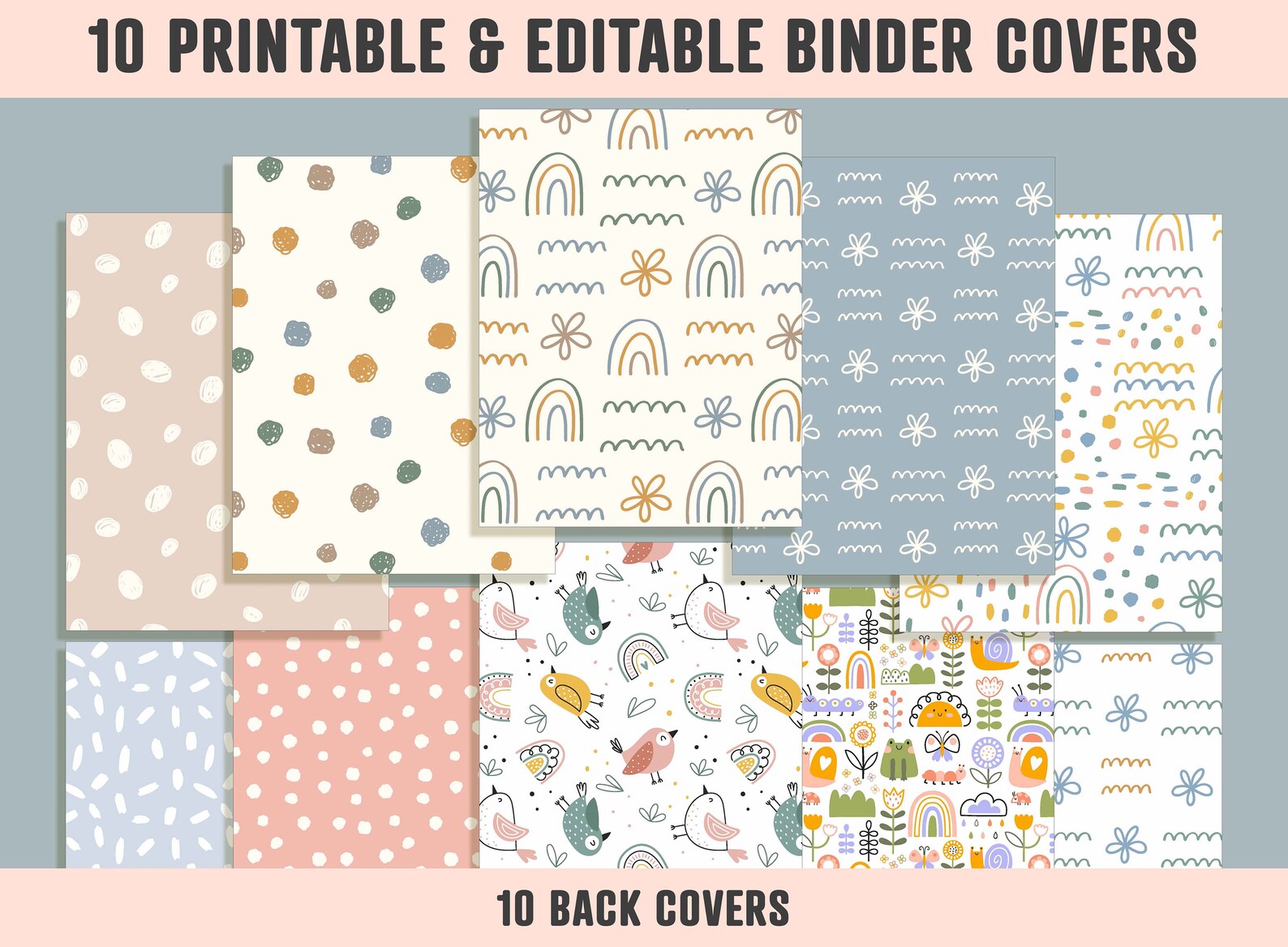 Rainbows Flowers Abstract Geometric Binder Cover, 10 Printable/editable ...