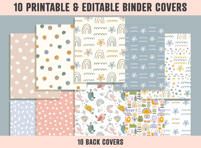 Rainbows Flowers Abstract Geometric Binder Cover, 10 Printable/editable ...