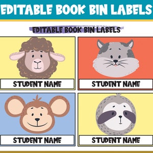 Editable Cute Animal Library Book Bin Labels: 16 Customizable Designs ...