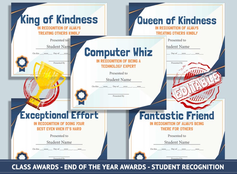 Editable Class Awards Middle School End of the Year, Student ...