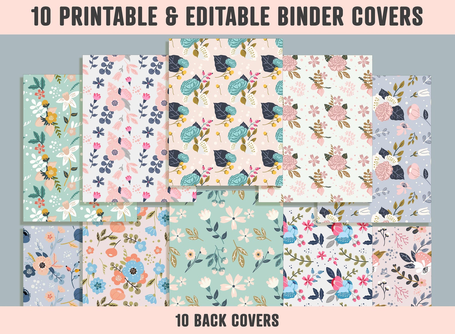Flower Binder Cover 10 Printable & Editable Binder Covers - Etsy