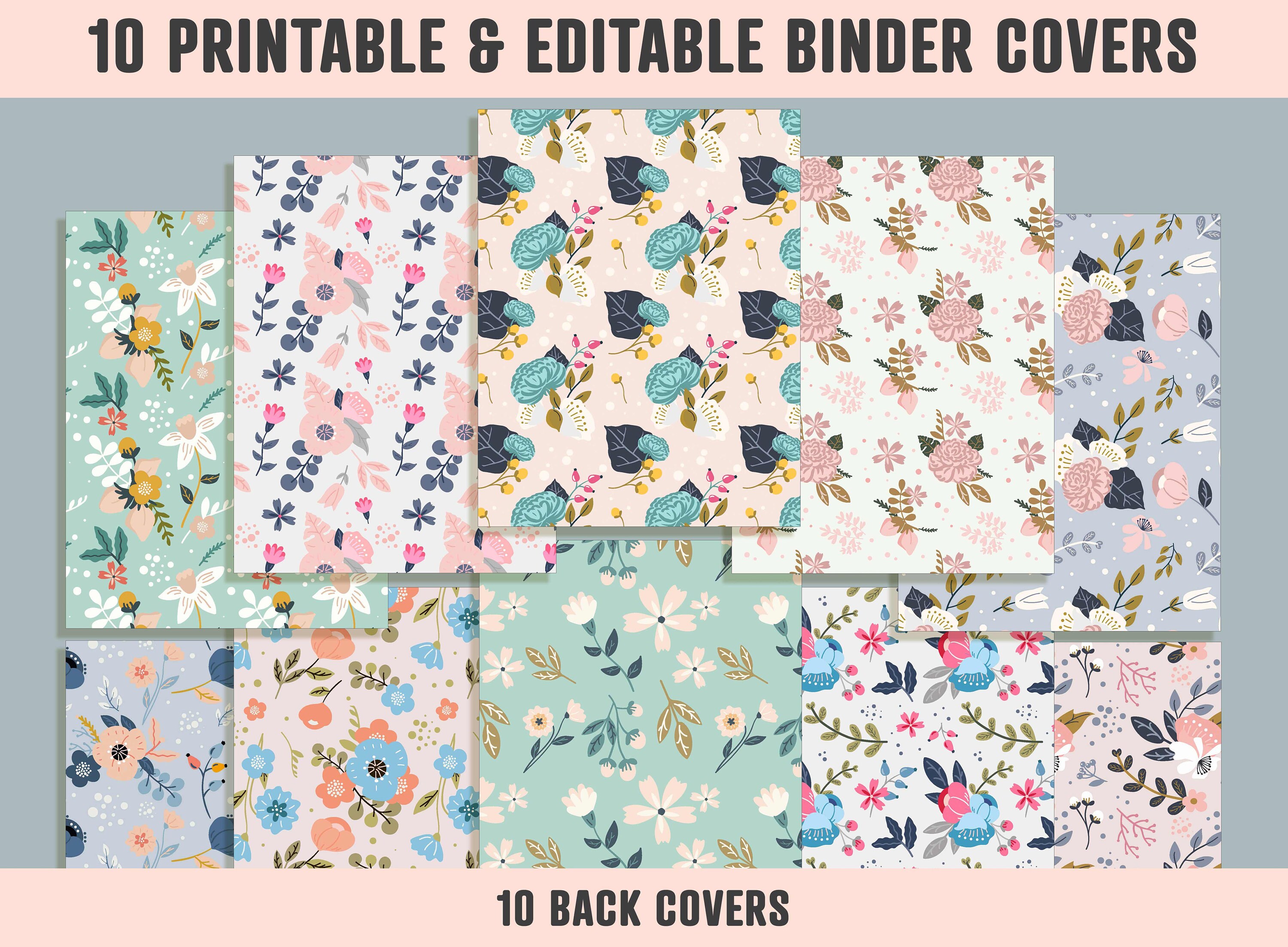 Flower Binder Cover 10 Printable & Editable Binder Covers - Etsy