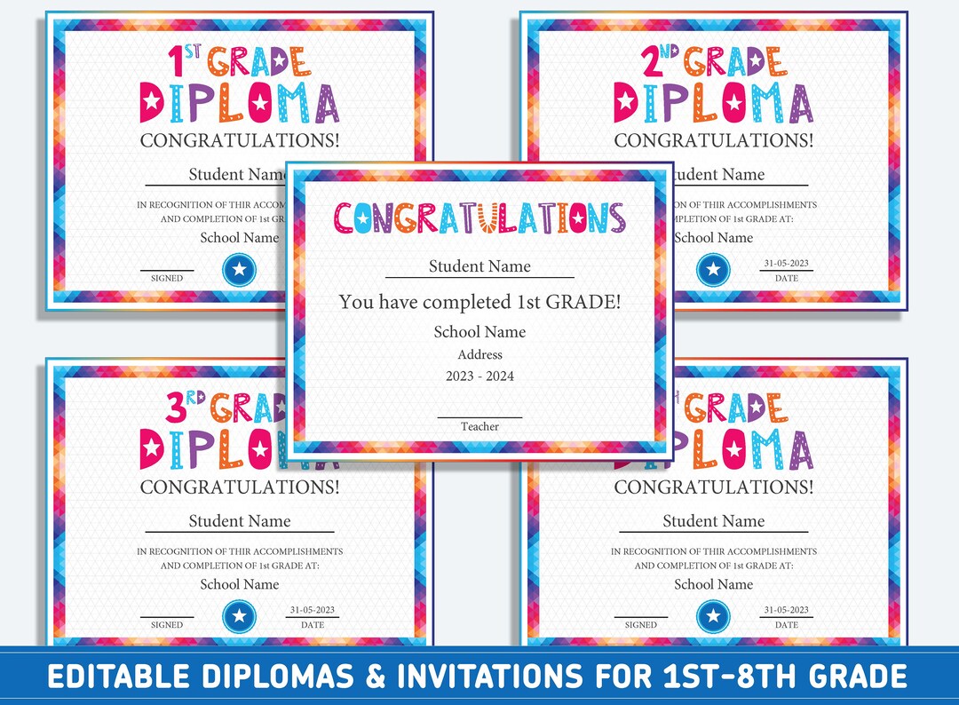 Editable Sixth Grade Diploma 1st to 8th Grade Diploma - Etsy