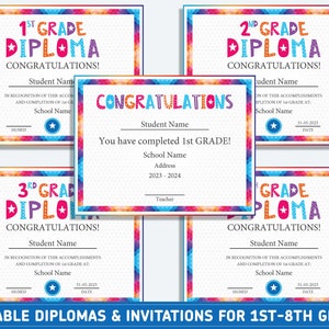 Editable Sixth Grade Diploma, 1st to 8th Grade Diploma, Certificate of ...