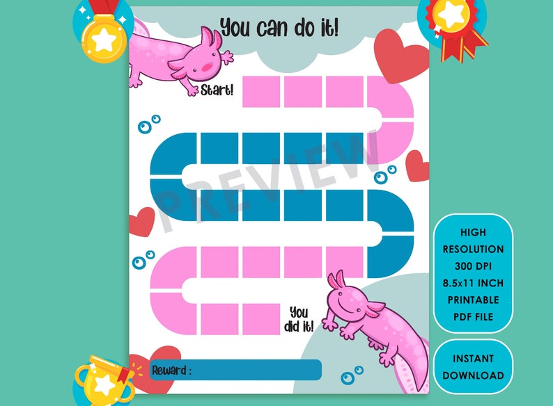 Printable Cute Axolotl Reward Chart for Kids, a Way of Guiding Children ...