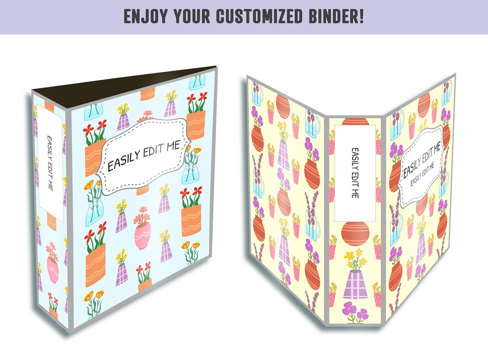 Flower Binder Cover, 10 Printable/editable Covers+spines, Binder Insert ...