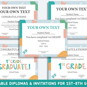 Editable 3rd Grade Certificate, 1st to 8th Grade Diploma, Certificate ...