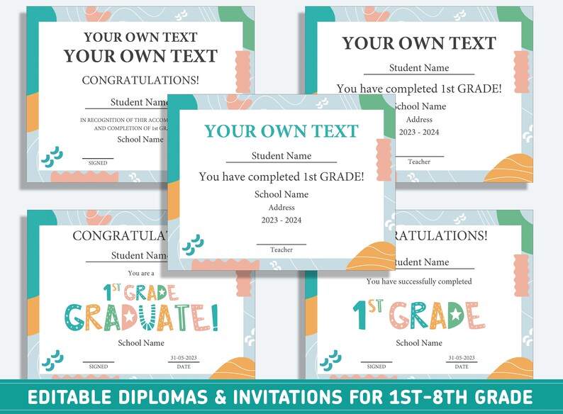 Editable 3rd Grade Certificate, 1st to 8th Grade Diploma, Certificate ...