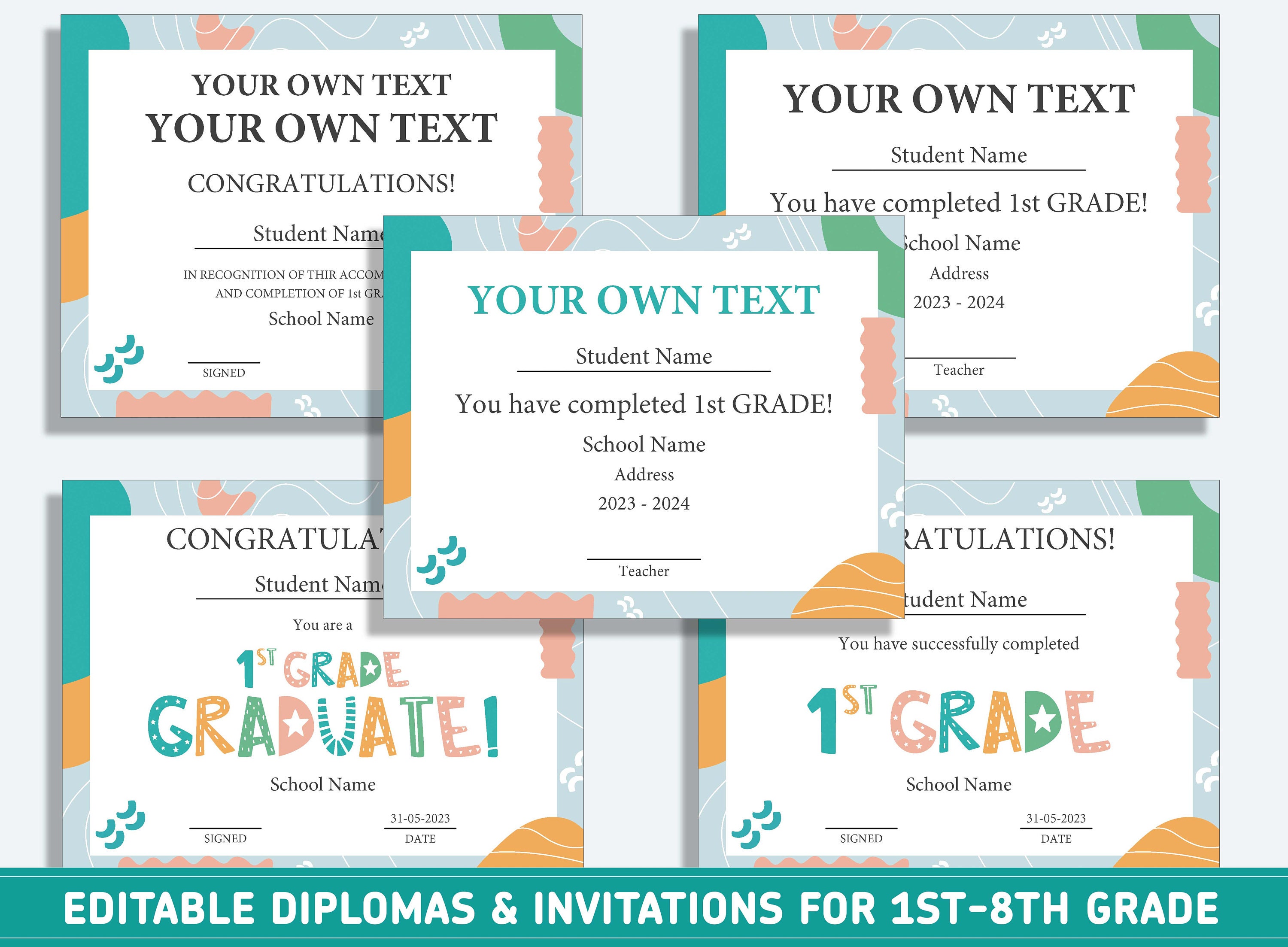 Editable 3rd Grade Certificate, 1st to 8th Grade Diploma, Certificate ...