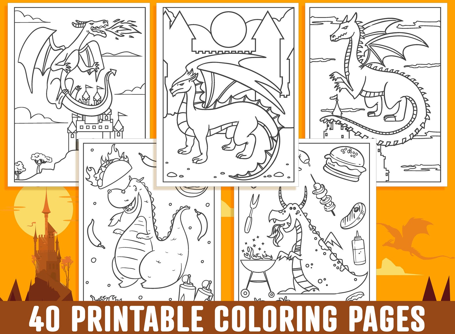 Dragon Coloring Pages 40 Printable Dragon Coloring Pages for - Etsy