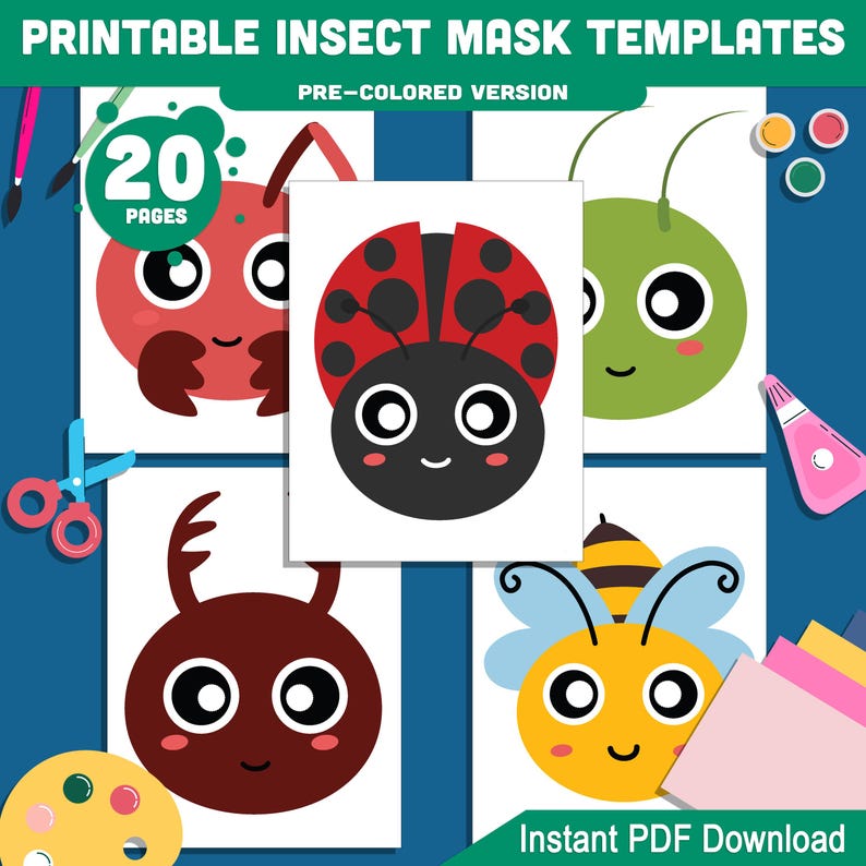 Printable Insect Mask Templates: 20 Fun Bug-themed Pages, Pre-colored ...