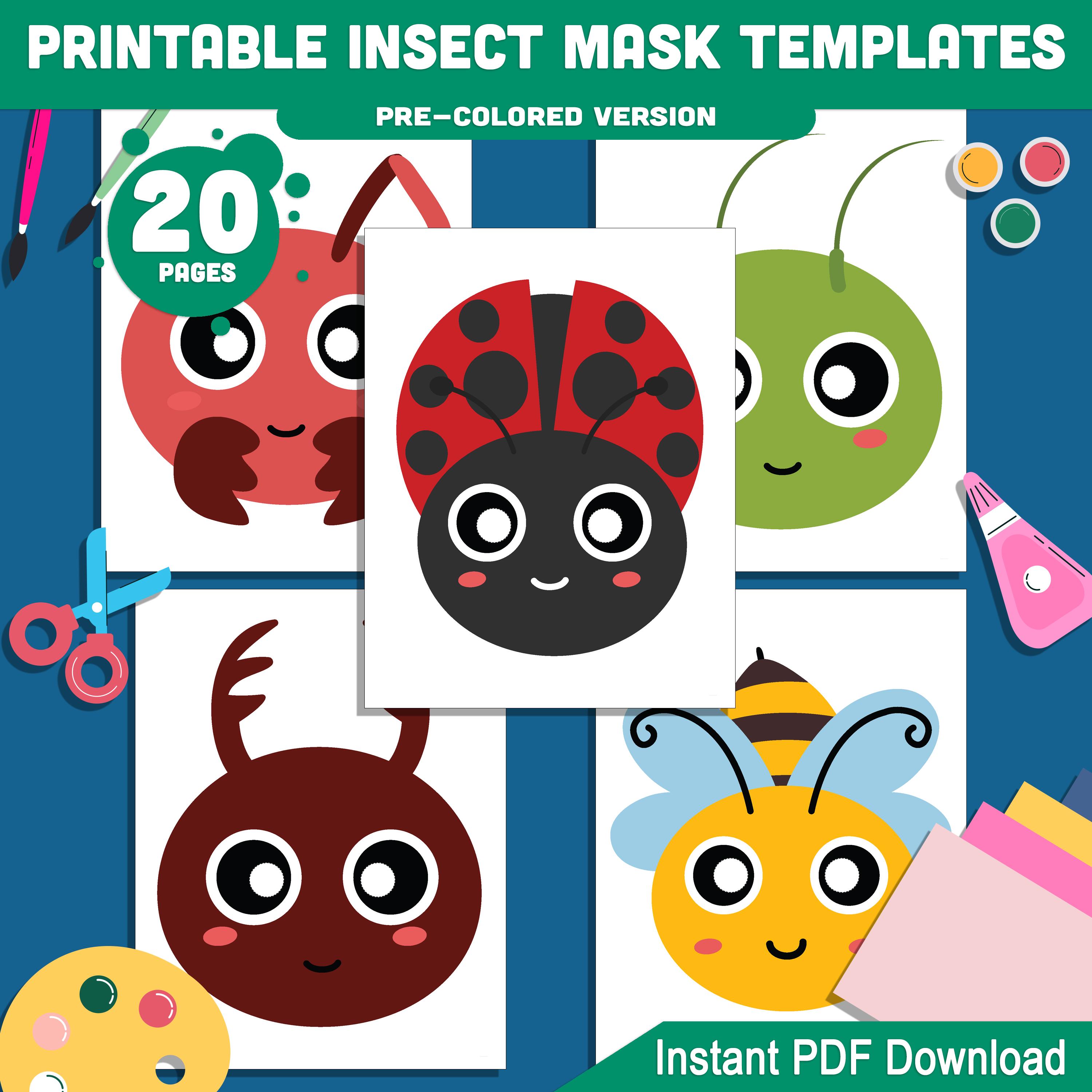 Printable Insect Mask Templates: 20 Fun Bug-themed Pages, Pre-colored ...