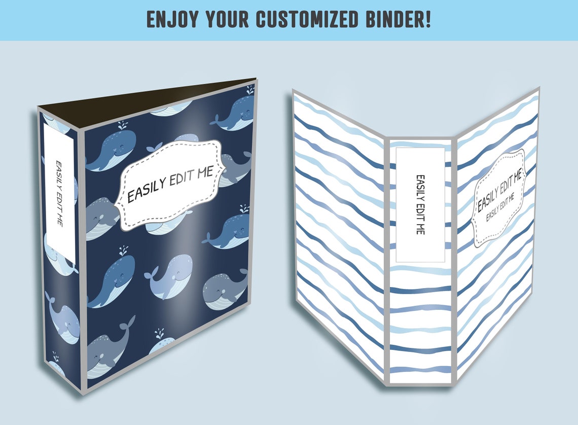Whales and Waves Binder Cover 10 Printable/editable Binder - Etsy
