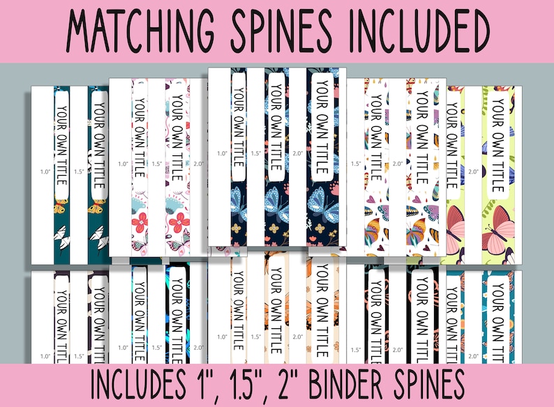 10 Editable Cute Butterfly Binder Covers, Includes 1", 1.5", 2" Spines ...