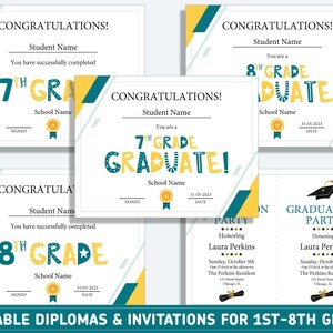 Editable 3rd Grade Graduation, 1st to 8th Grade Diploma, Certificate of ...