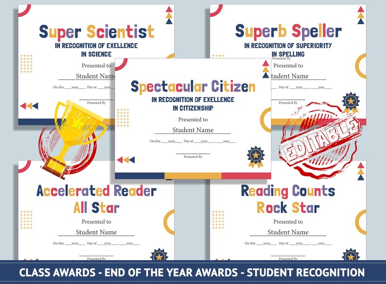 Editable Classroom Awards for Middle and High School Students, End of ...