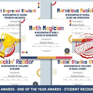 Editable Classroom Awards for Middle and High School Students, End of ...