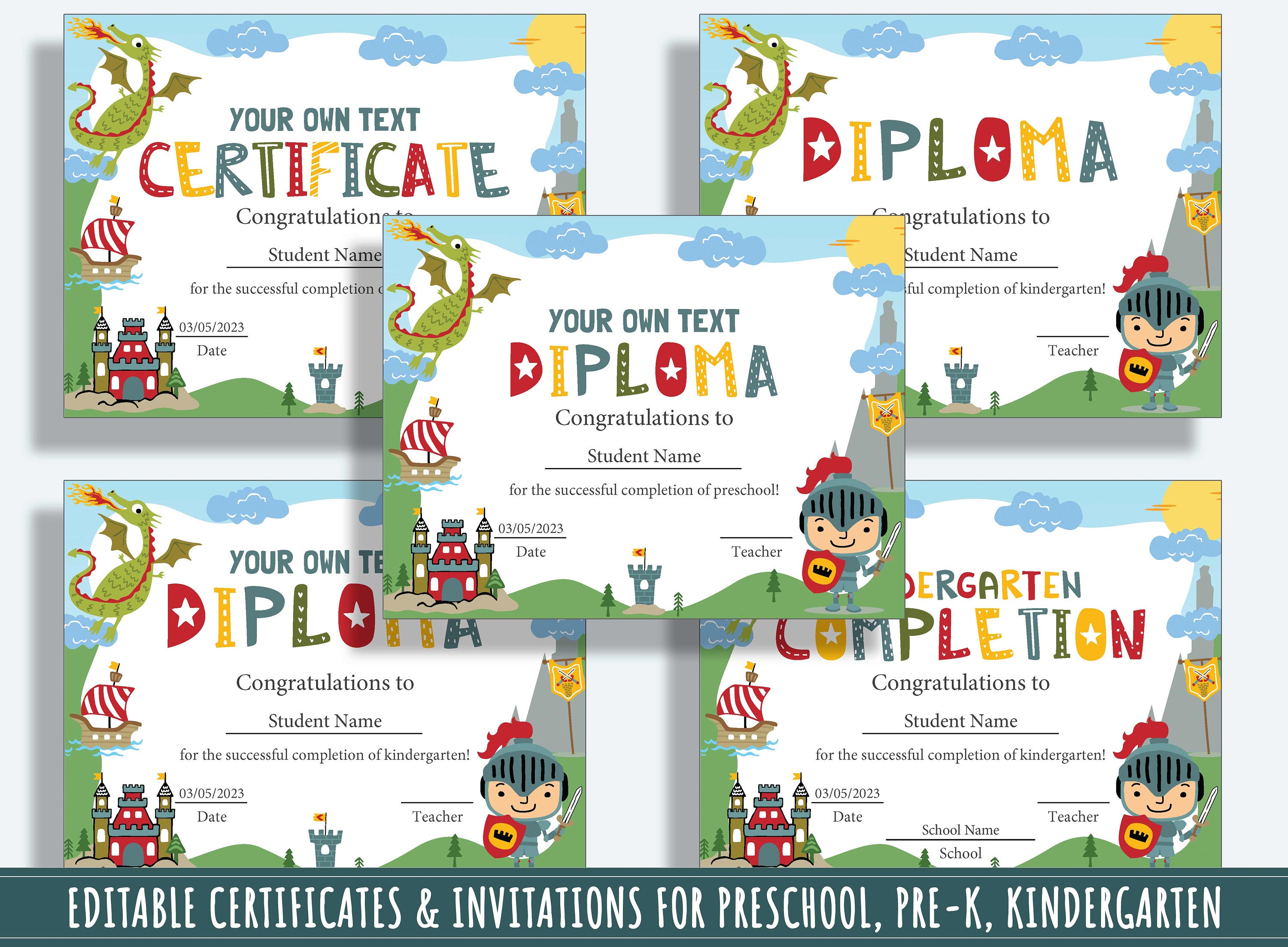 37 Editable Pages of Knight and Dragon-themed Diplomas, Certificates ...