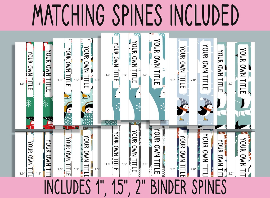 10 Editable Winter Binder Covers, Includes 1, 1.5, 2" Spines, Available ...