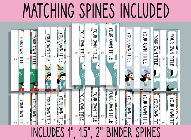 10 Editable Winter Binder Covers, Includes 1, 1.5, 2" Spines, Available ...