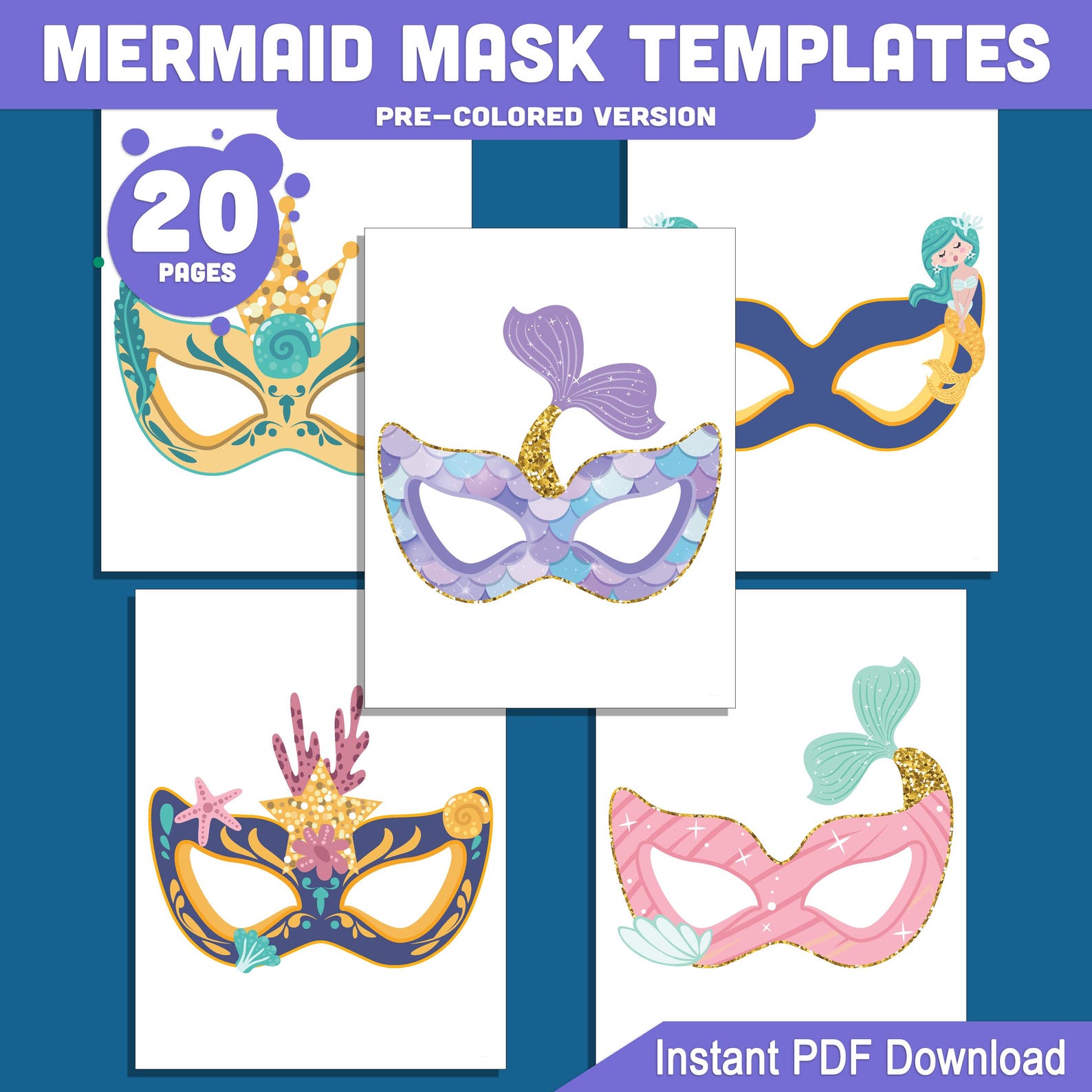 Printable Mermaid Mask Templates: 20 Fun DIY Face Masks for Kids, Pre ...