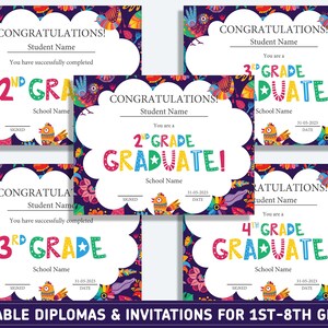 Editable 4th Grade Certificate, 1st to 8th Grade Diploma, Certificate ...