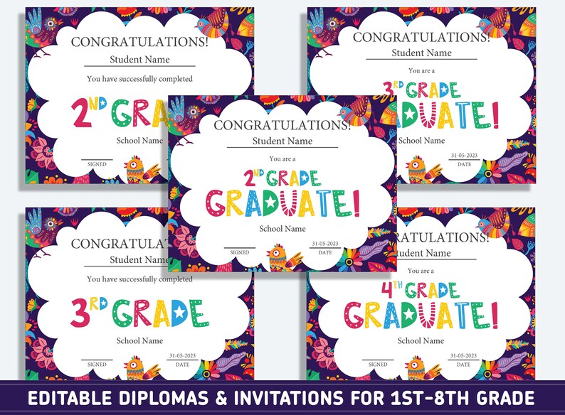 Editable 4th Grade Certificate, 1st to 8th Grade Diploma, Certificate ...