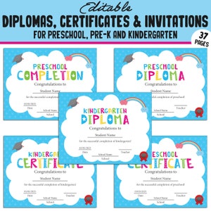 37 Editable Pre-k, Preschool, and Kindergarten Diplomas, Certificates ...