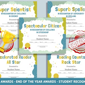 26 Editable Classroom Certificates - End of the Year Awards - Student ...